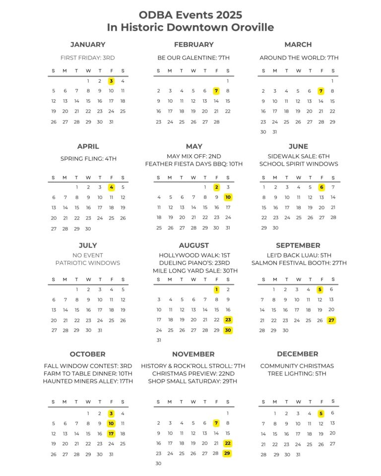 ODBA Calendar of Events 2025 | Downtown Oroville